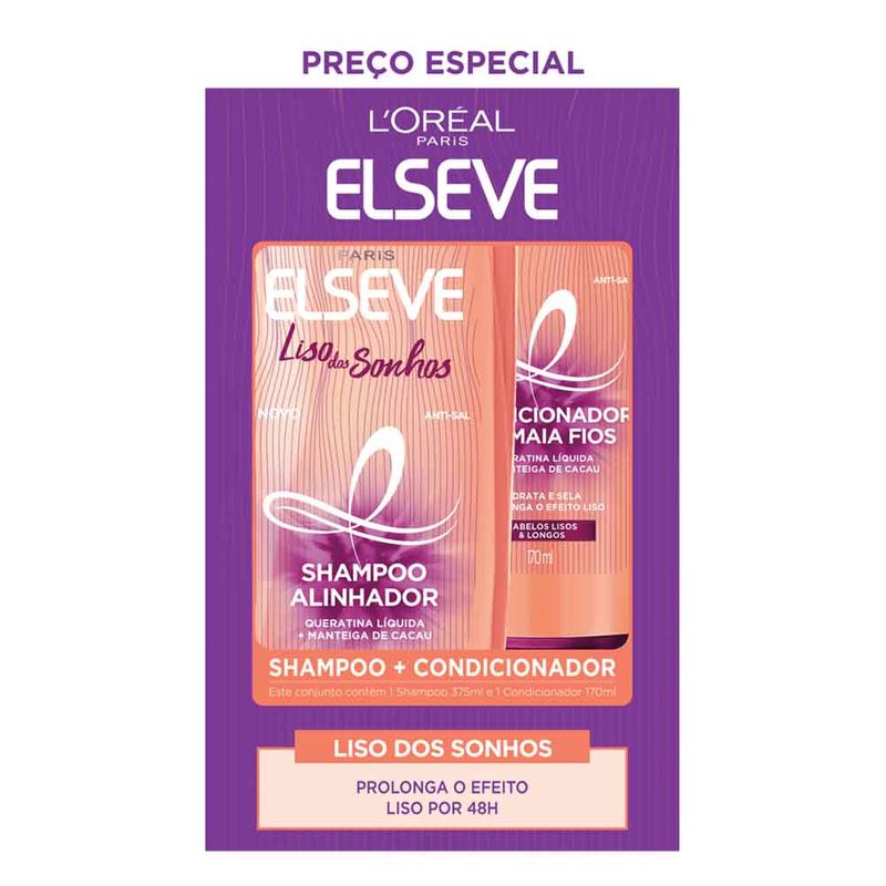KIT ELSEVE SH 375ML+COND 170ML LISO DOS SONHOS - alexfarma