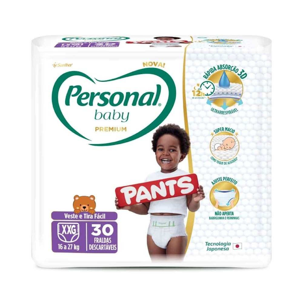 FRALDA PERSONAL BABY PREMIUM PANTS MEGA XXG 30UNID - alexfarma